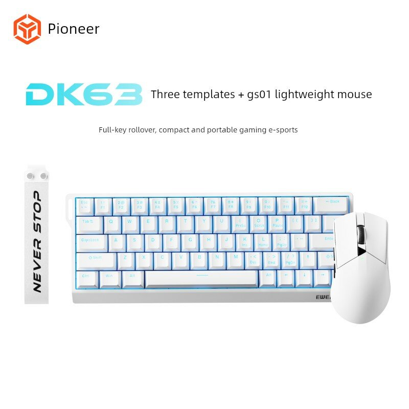 Механическая клавиатура для игр DK63 с переключателем Cherry MX Blue, 63 клавиши, беспроводная, трехмодельная, белая с
