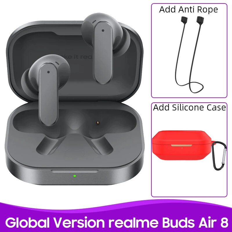 Realme Buds Air 8 Беспроводные наушники с шумоподавлением Grey Add RedCase