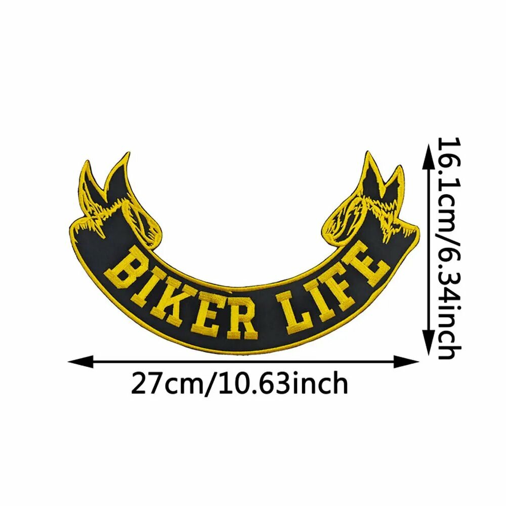 Вышитая нашивка "Biker Life" с языками пламени, 27x16.1 см, цвет down