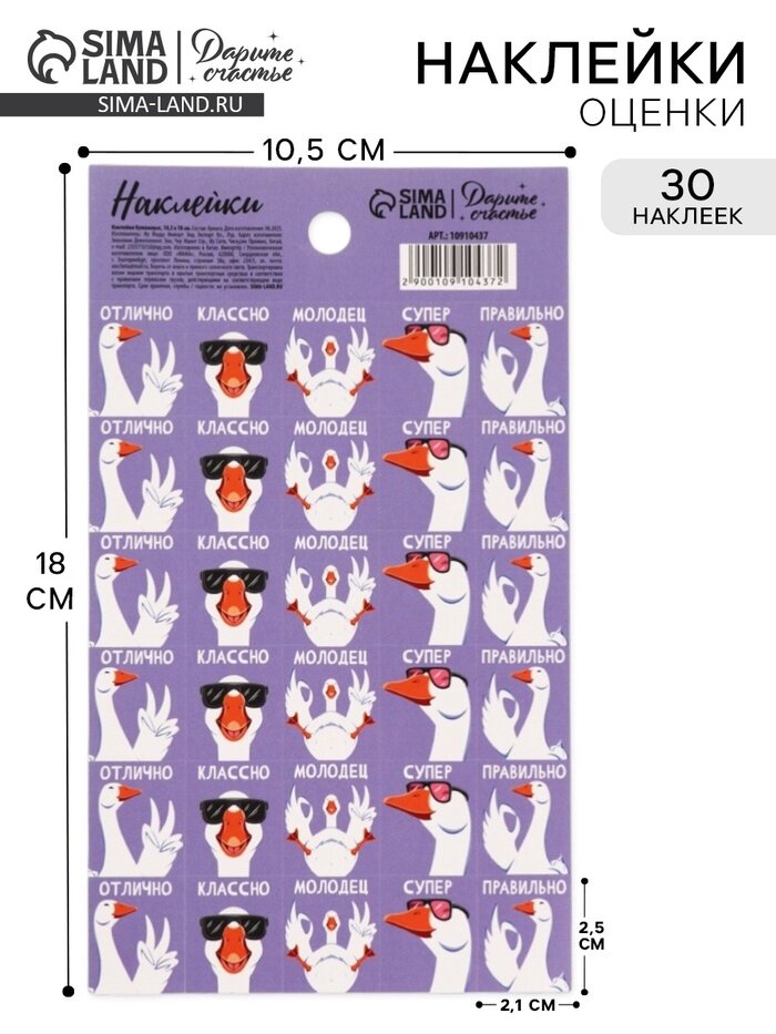 Наклейки детские оценки «Супер», 10.5×18 см