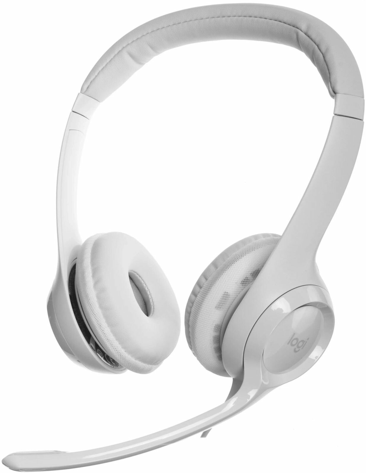 Наушники LOGITECH с микрофоном, белый, 1,9 м, накладные, USB, оголовье (981-001288)