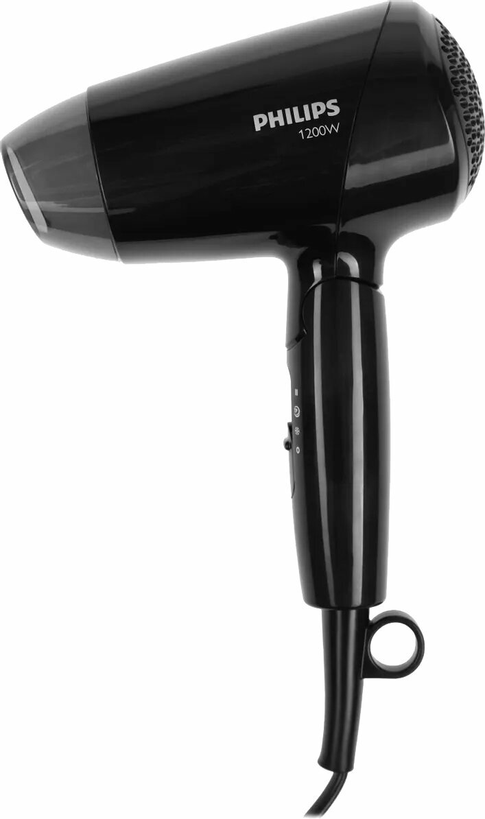Фен Philips BHC010/10 черный, 1200Вт, 3 скорости, 3 темп. режима, складная ручка, компактный