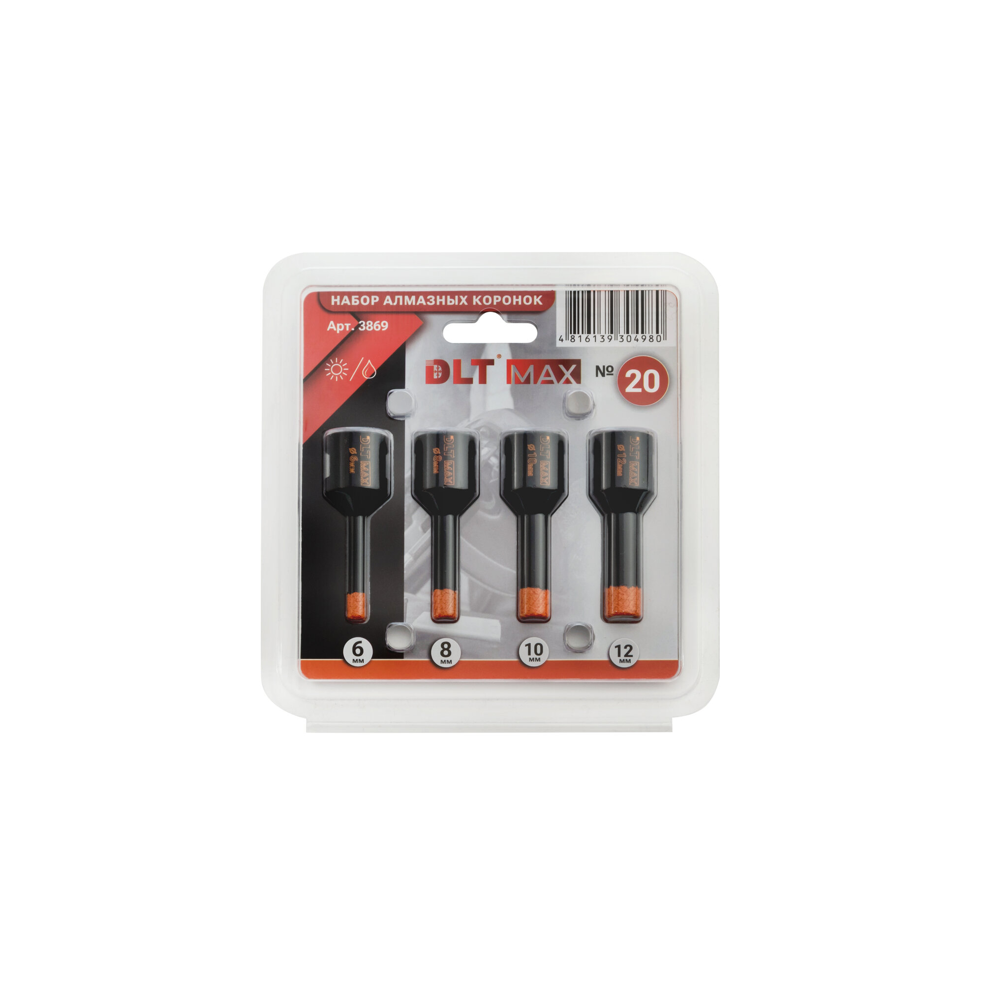 Набор алмазных коронок DLT MAX №20, Ø 6/8/10/12мм, арт. 3869