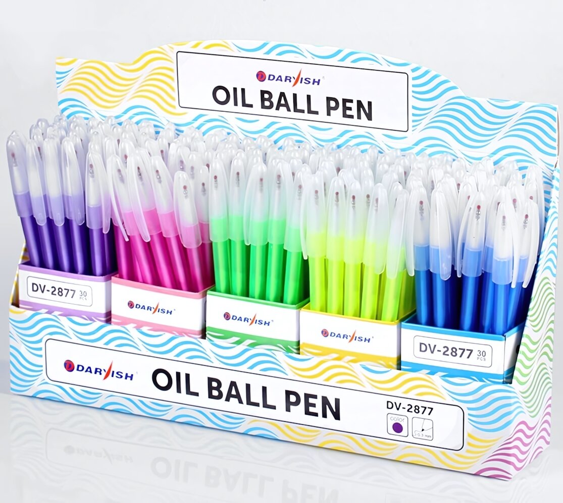 Ручка шариковая масляная Darvish "DV-2877" синяя 0.5 мм, мягкое письмо, разноцветный принт, корпус с рифлением