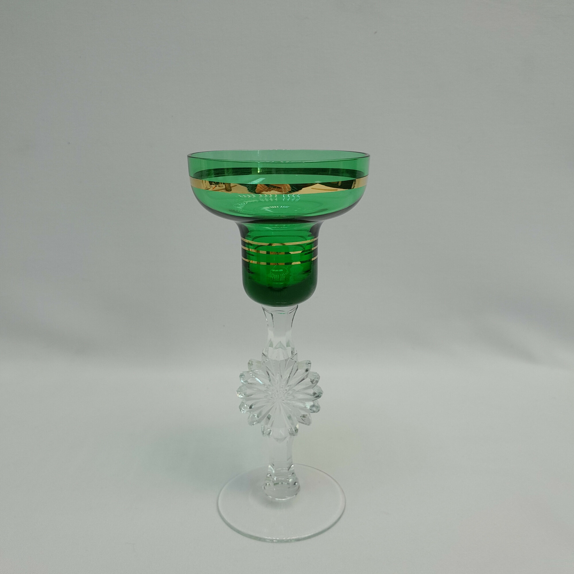 Винтажный подсвечник 17 см, Гусь Хрусталь, цветное стекло, позолота, СССР.