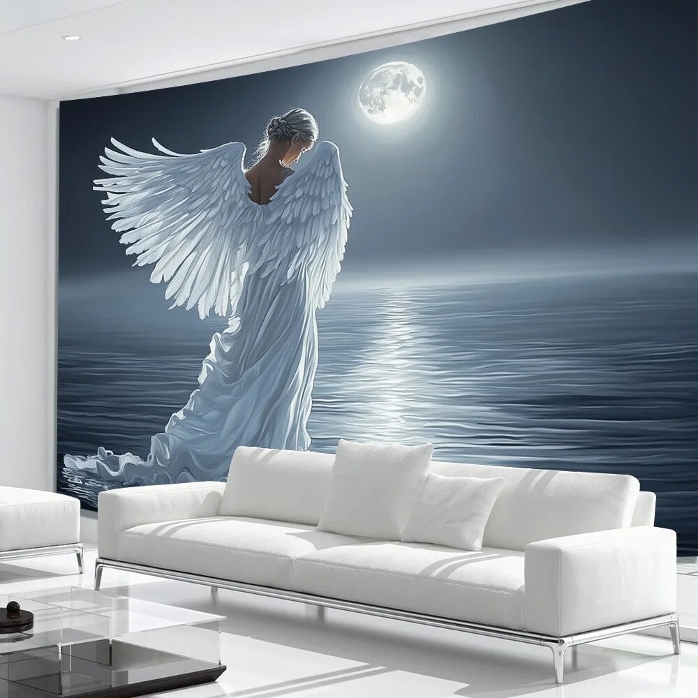 Гобелен Moonlit Angel by the Sea, элегантный фэнтезийный настенный декор для гостиной