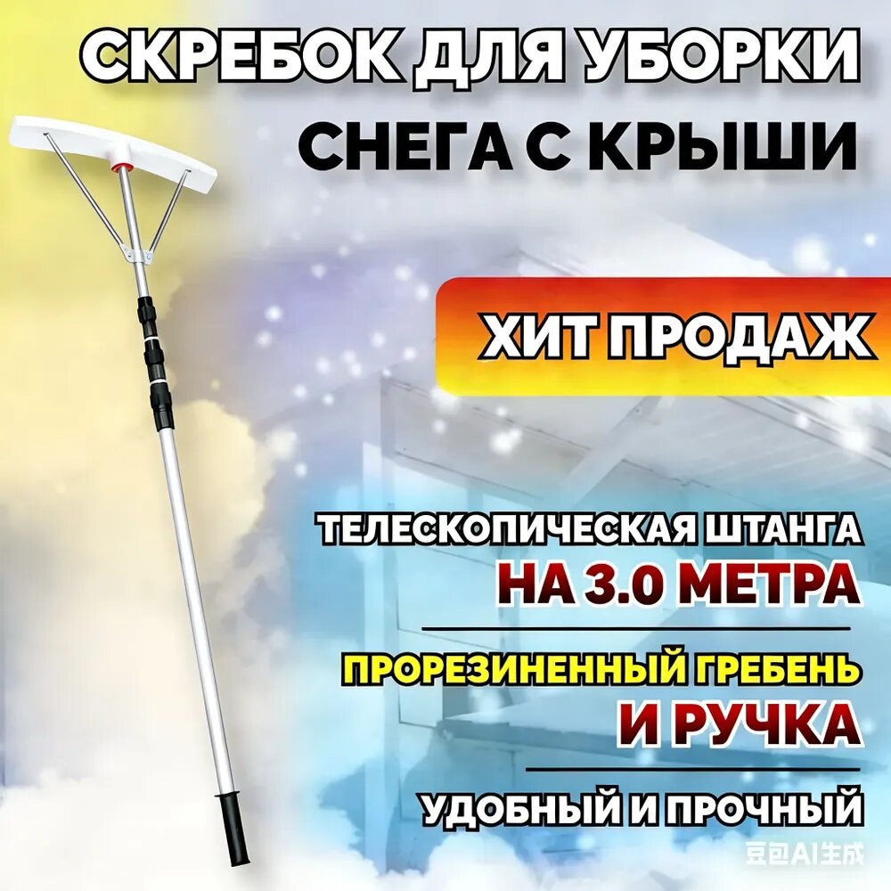 Скребок для уборки снега с крыши с телескопической ручкой 79 см