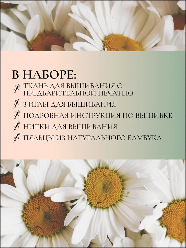 Набор для вышивания Ромашки 20x20 см, для вышивания гладью, зеленый цвет — фото 1