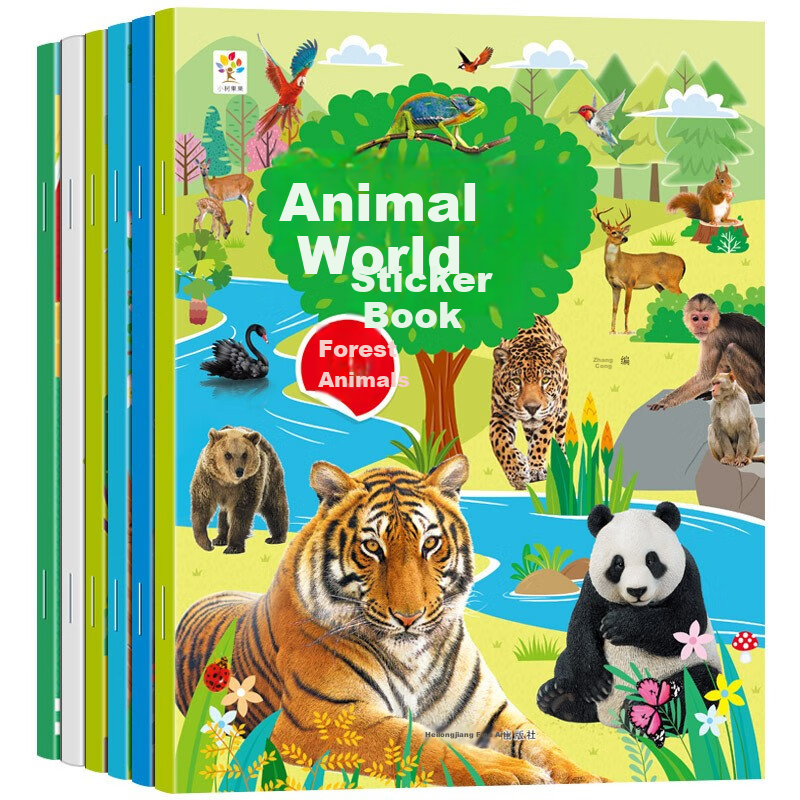 Набор наклеек «Мир животных»: Приключения в царстве леса для детей 3-6 лет Цвет：Набор наклеек «Мир животных» (6 томов)