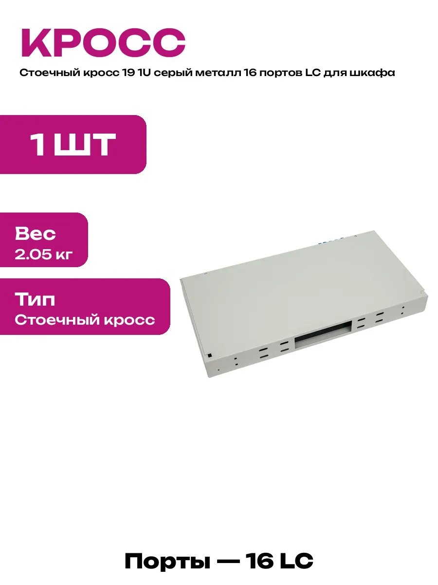 Оптический кросс 19 1U серый металл 16 портов LC в шкаф LC