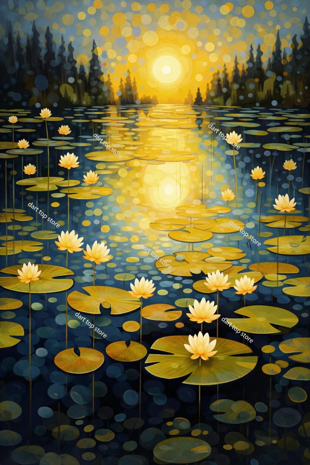 Картина на холсте "Лотосы на озере" 50x70см, DA5131
