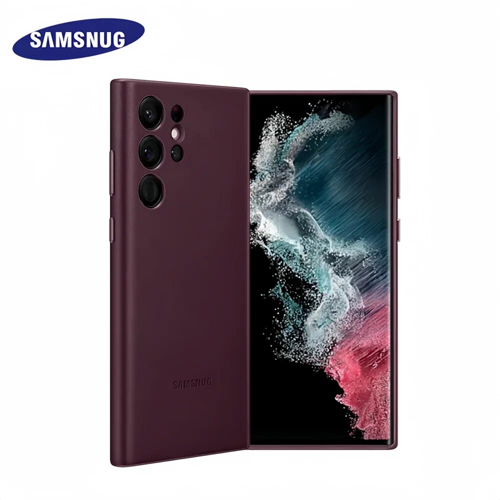 Оригинальный чехол из веганской кожи для Samsung Галакси S24 Ультра, Фиолетовый, Purple, With Box