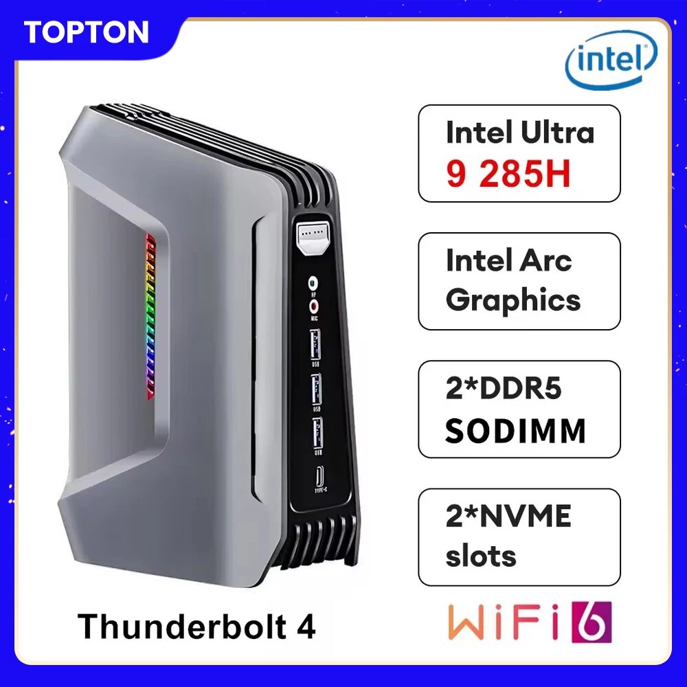 Топтон F12 AI Мини-ПК, Bundle: Ultra 7 155H 165H, Color: No Ram No Storage