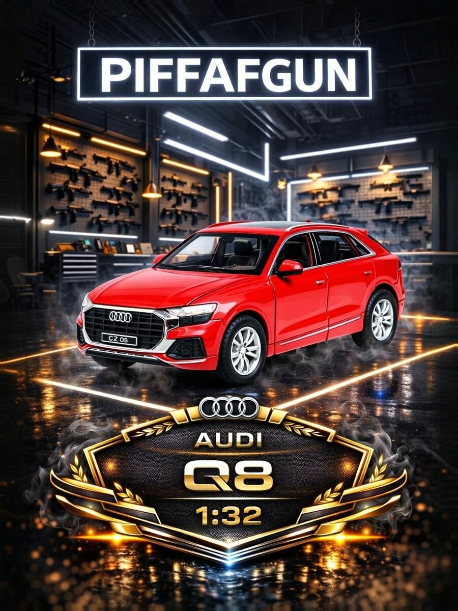 Машинка металлическая Audi Q8 SUV 1:32, красная, инерционная, свет и звук