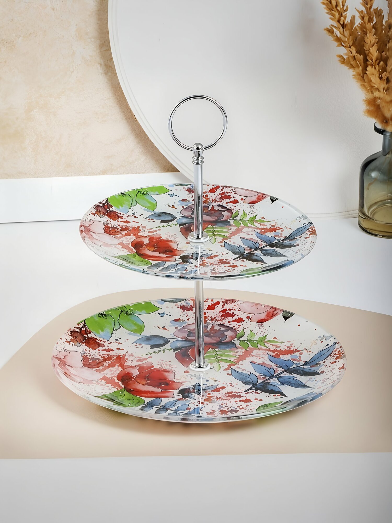 Фруктовница стеклянная двухъярусная, ваза для фруктов, 22.5 см, 18см, 23 см, Daniks, Нежность