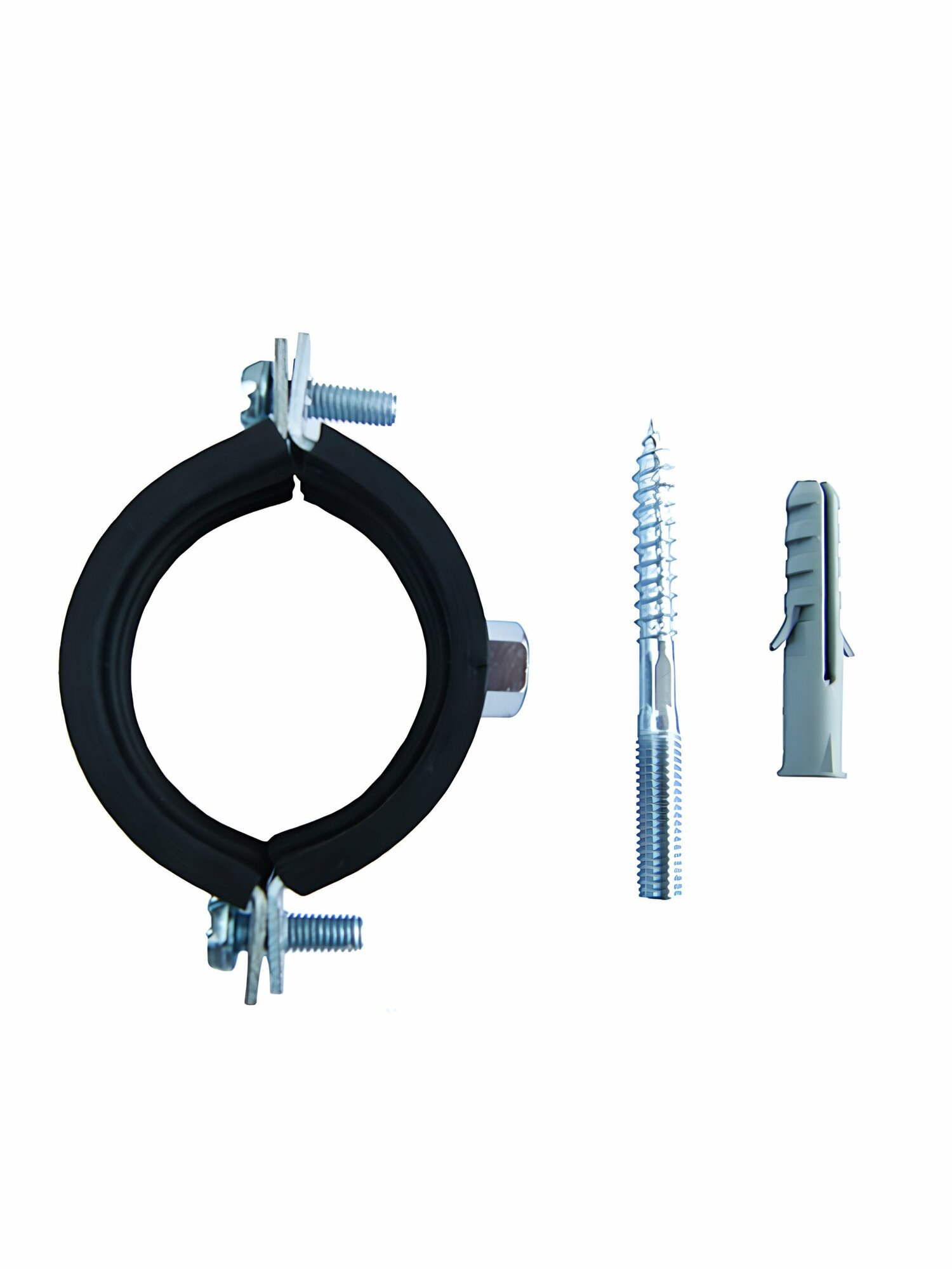 Хомут для крепления трубы STI 1/2 дюйма (20-23 мм), стальной оцинкованный с гайкой М8, шпилькой и дюбелем в комплекте