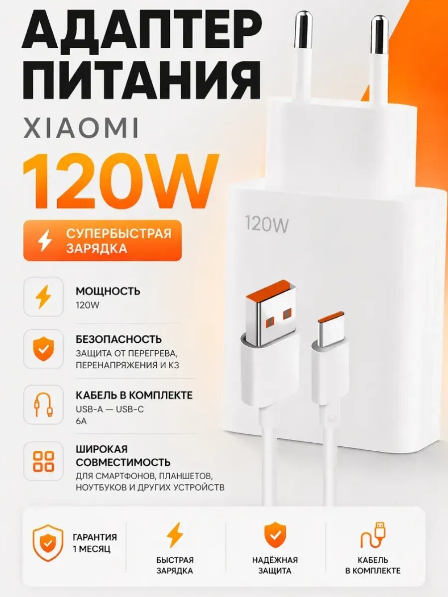 Адаптер питания Xiaomi 120W в комплекте с кабелем