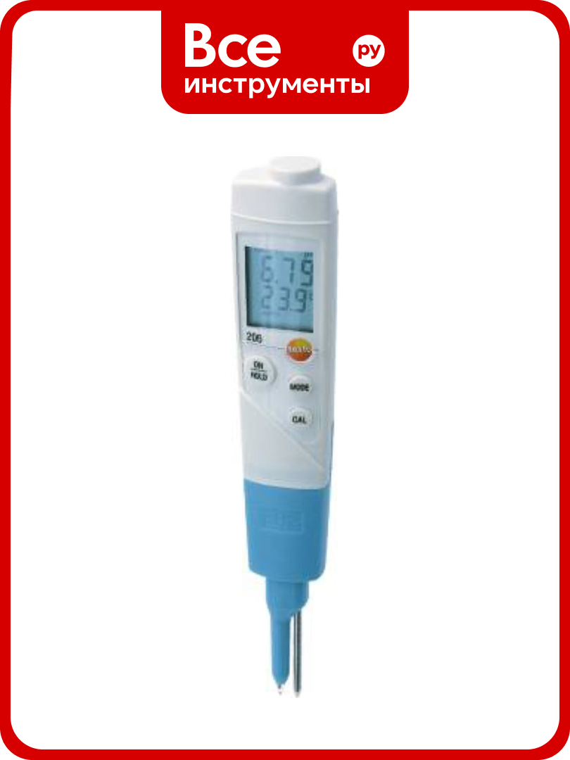 Измеритель уровня pH Testo 206, с поверкой, гелевый электролит, CR2032