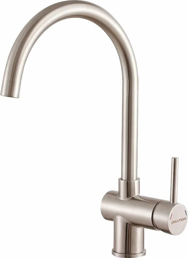 Смеситель для кухни Paulmark Bend Be212066-BS с поворотным изливом, матовый, однорычажный, нержавеющая сталь, с керамическим картриджем
