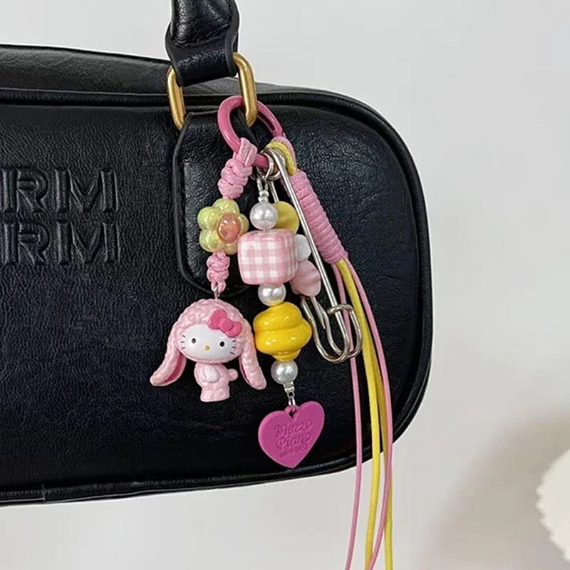 Брелок-подвеска Hello Kitty в гавайском стиле для летних ключей, коричневый брелок для сумки Sanrio в японском стиле, милый ретро-брелок для кошелька, подарок для девочки.
