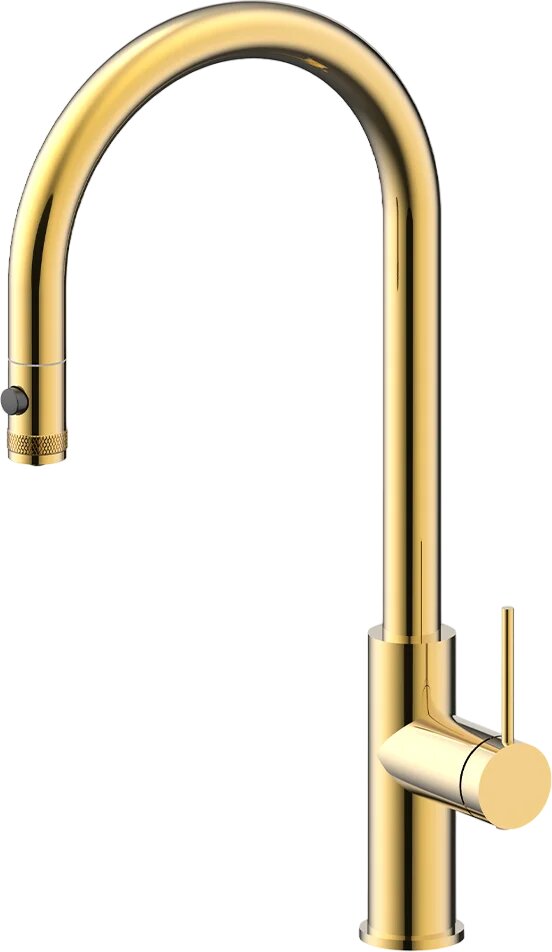Смеситель для кухни Paulmark Galant Ga213077-LG с краном для питьевой воды, с поворотным изливом, золотой, матовый, однорычажный, с керамическим картриджем