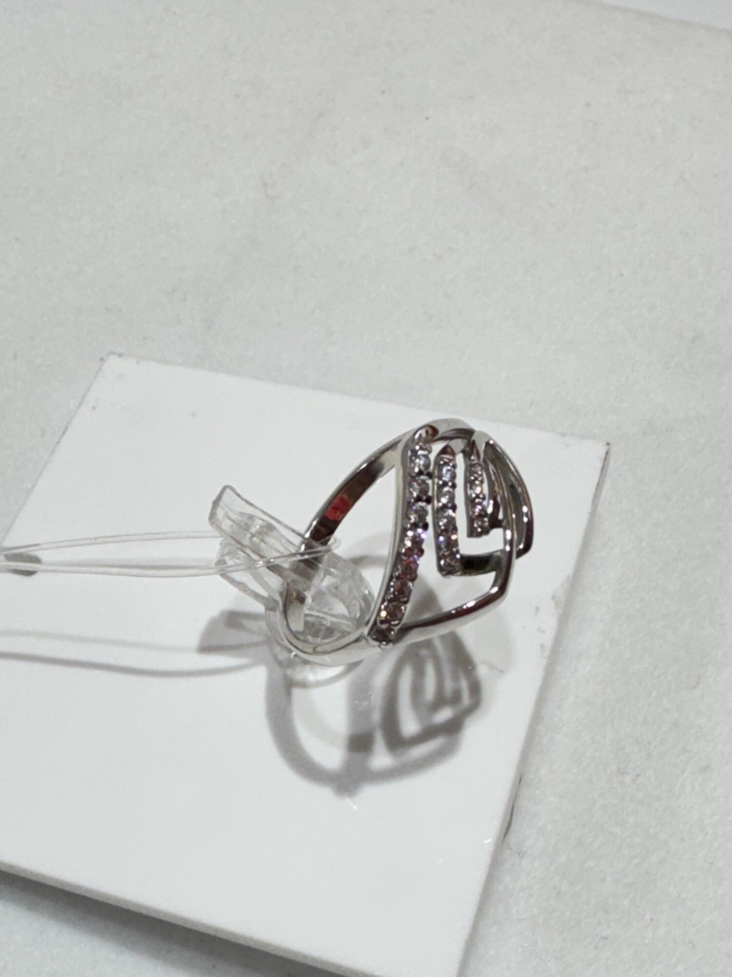 Кольцо на фалангу Diamant, белое золото, 585 проба, родирование, фианит, размер 18.5, ширина 2 мм, бесцветный — фото 1