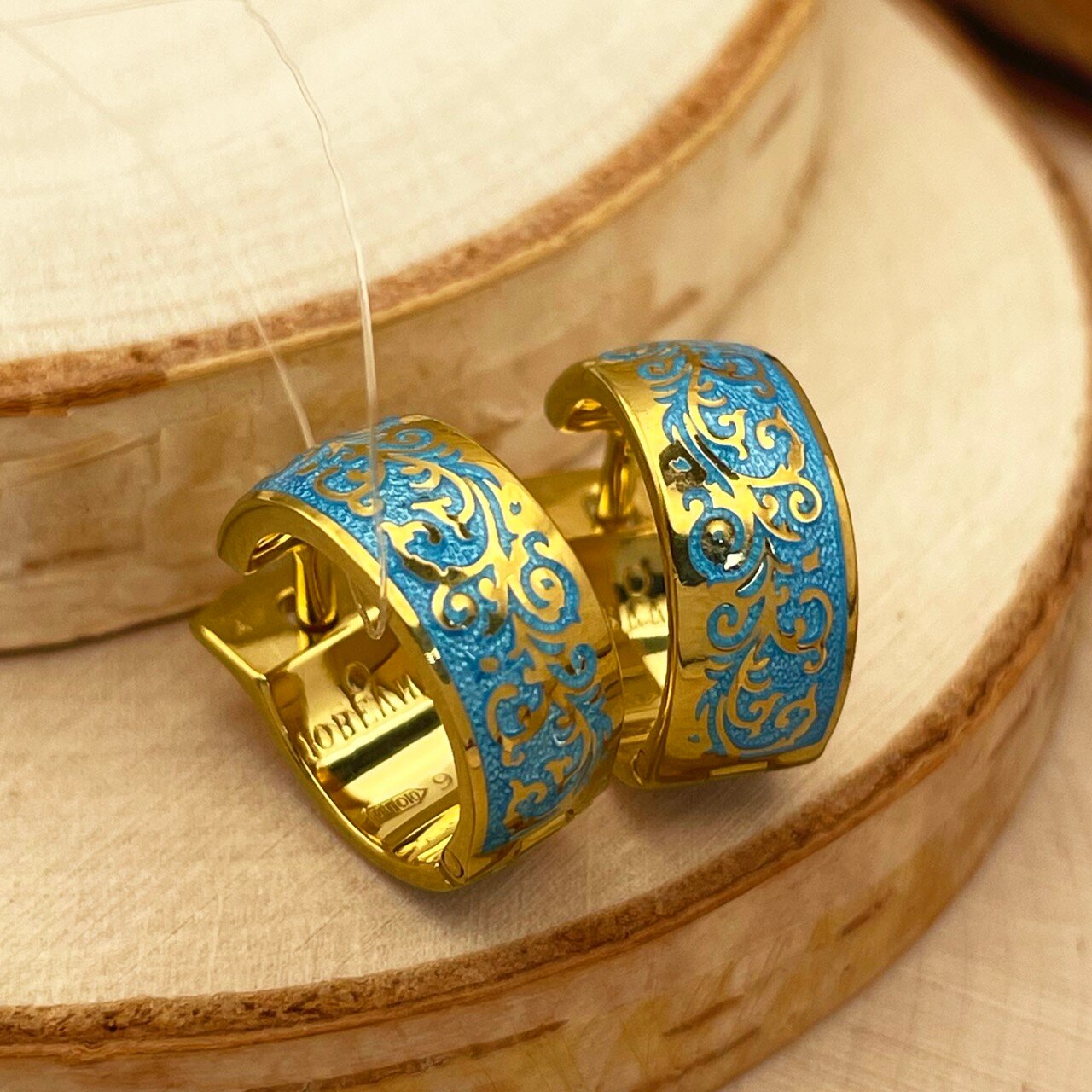 Серьги конго Русские Мастерские, серебро, 925 проба, оксидирование, золочение, чернение, эмаль