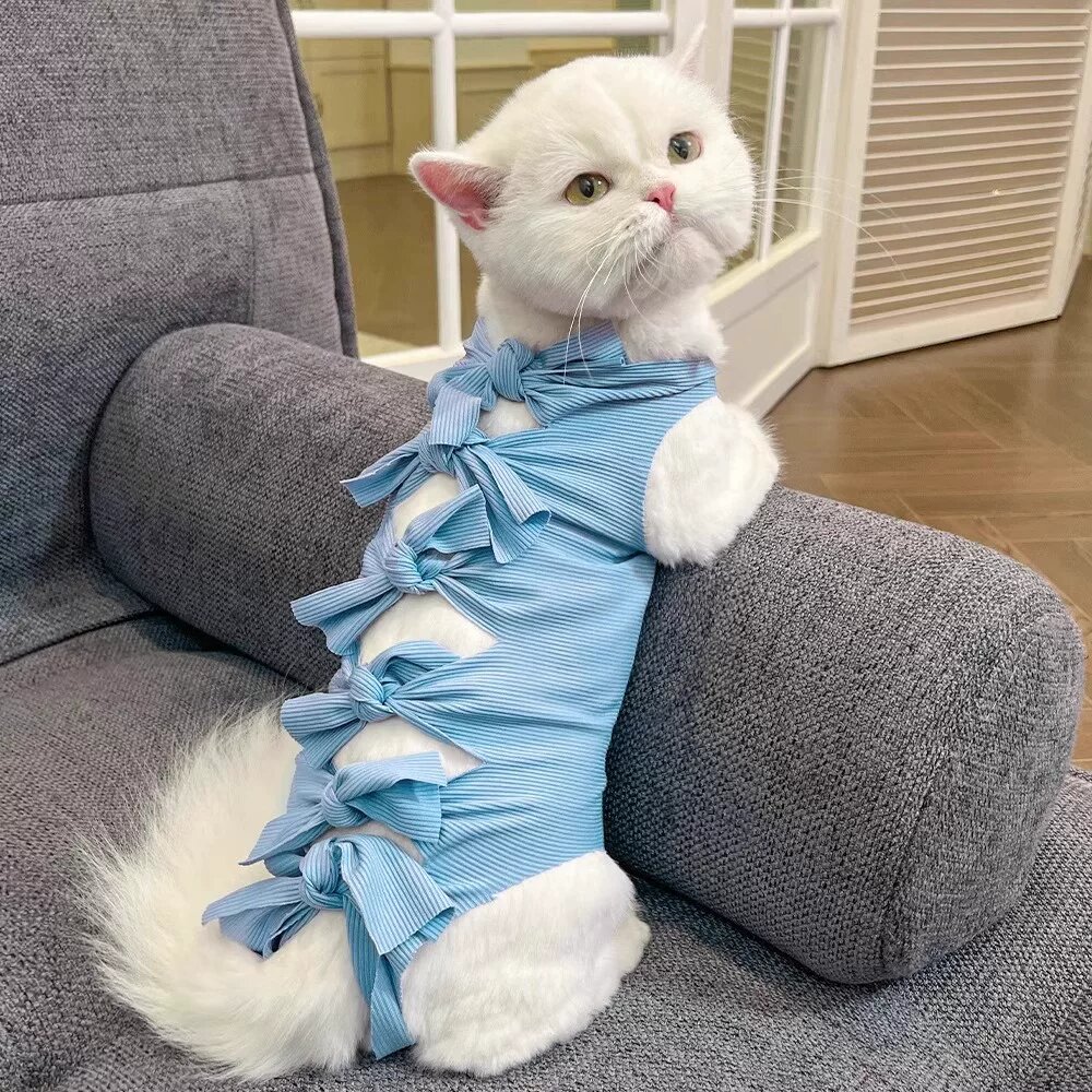 Синий кошачий костюм после кастрации, эластичный хирургический наряд размер S для кошек 3-6кг, дышащий