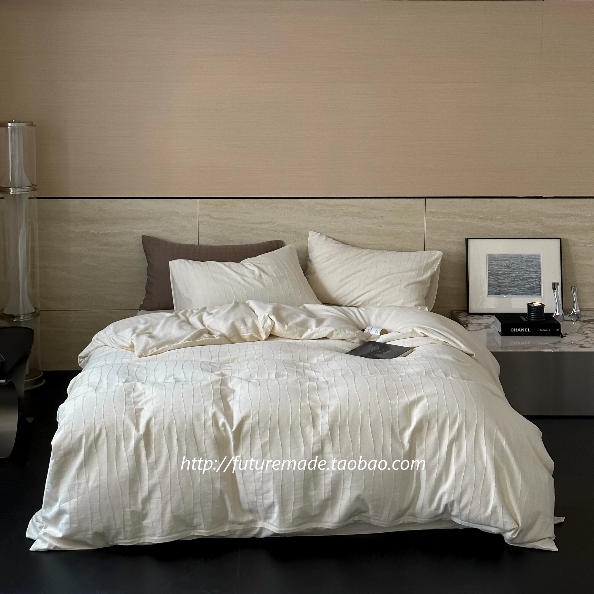 High-End Minimalist Wabi-Sabi Style~ Retro Solid Color 60-Count Washed Jacquard Cotton Four-Piece Bedding Set for
