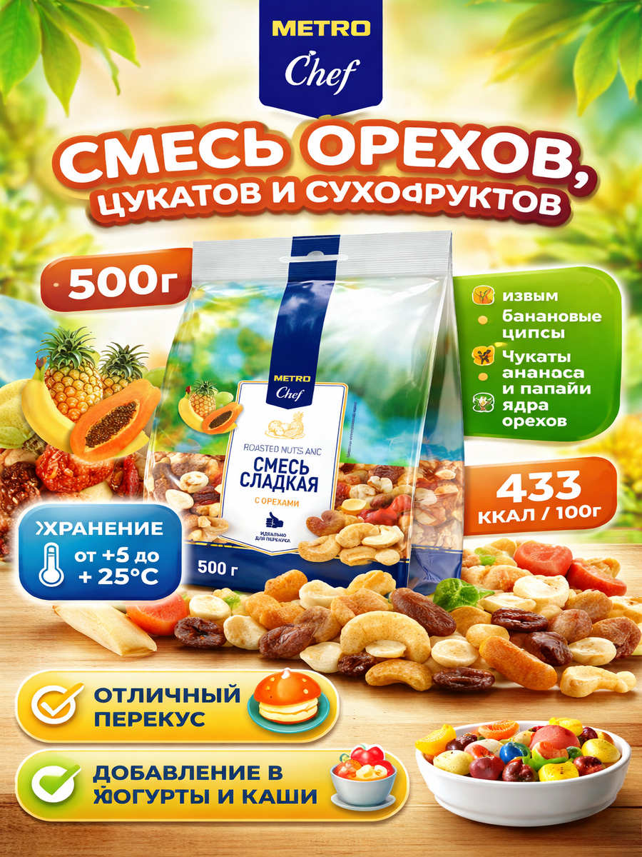 METRO Chef Смесь орехов цукатов и сухофруктов, 500г