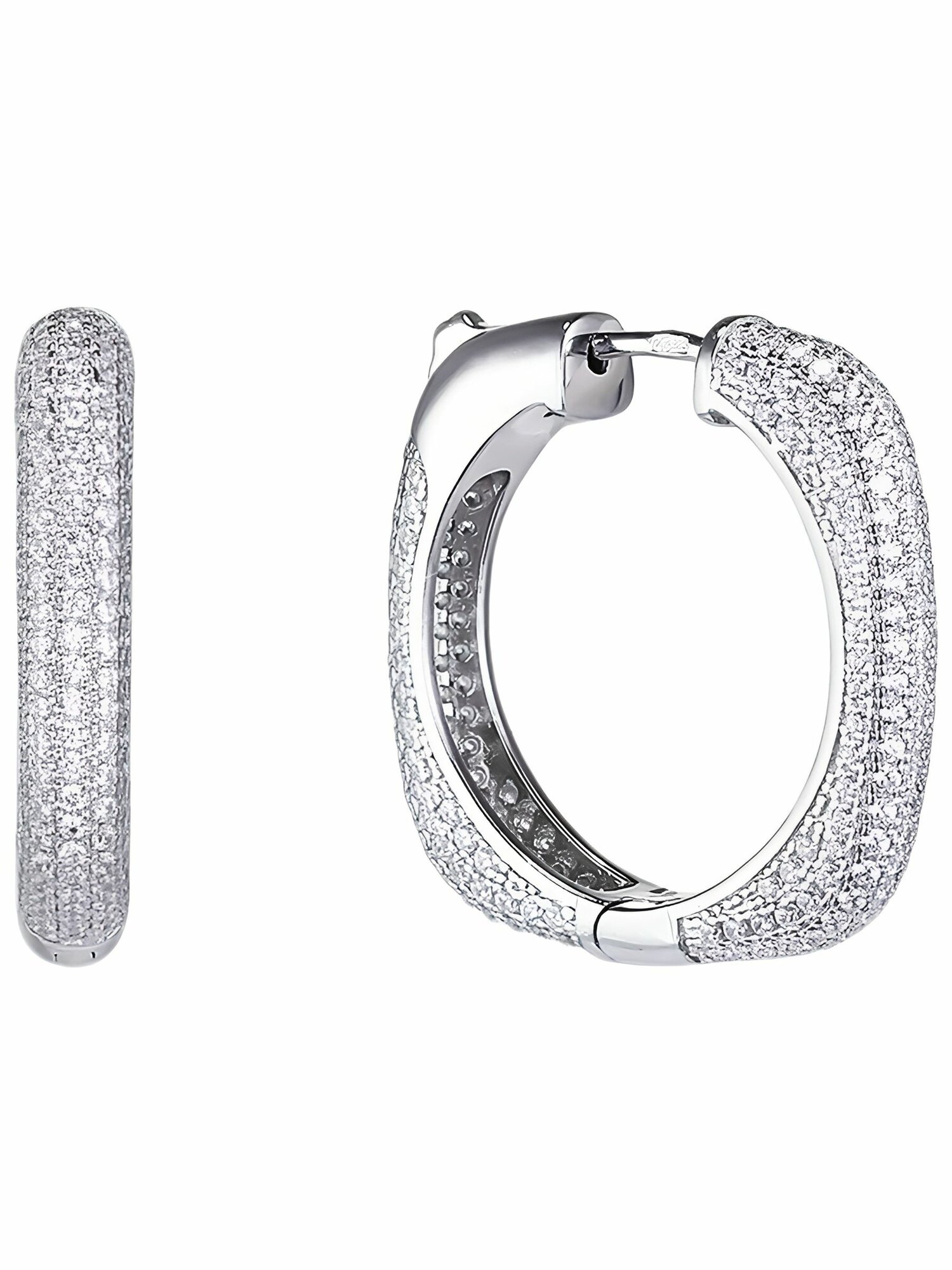 Серьги конго, серебро, 925 проба, родирование, фианит