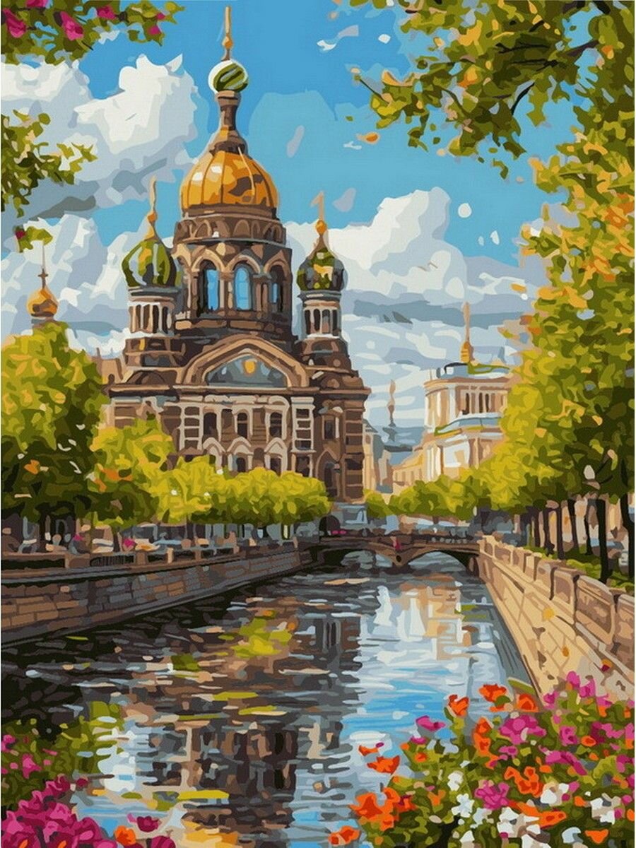Картина по номерам Дикая вишня на холсте с подрамником "Храм Спаса на Крови", 30х40 см