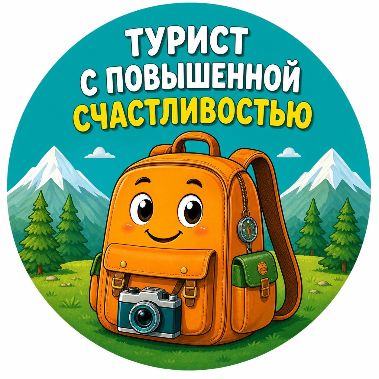 Значок круглый 37мм "Турист с повышенной счастливостью"