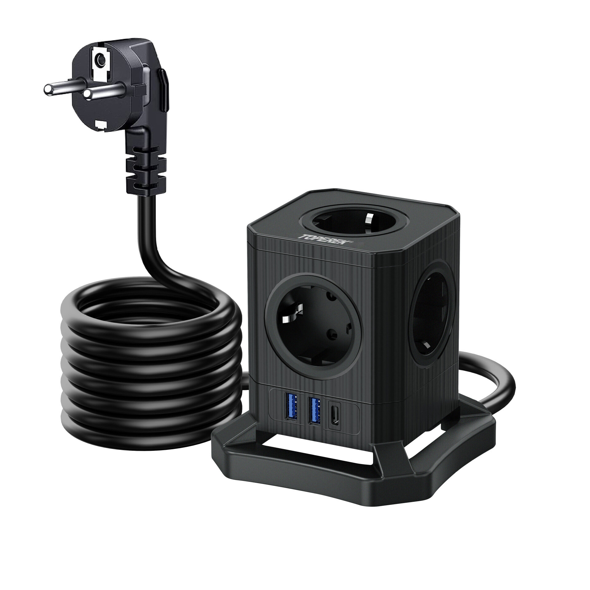 Многофункциональный сетевой фильтр, 4 розетки + 2 USB-A + 1 Type-C, 2 метра