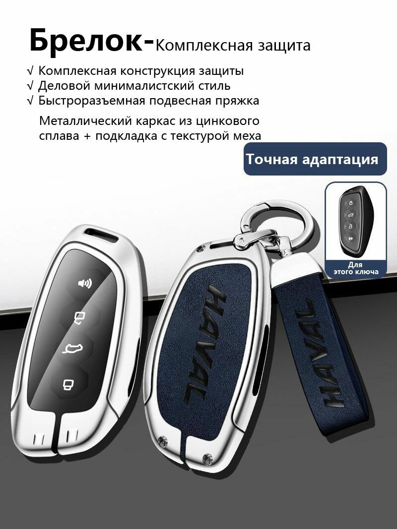 Чехол для ключа Haval Shenshou, Dargo 2, Raptor, Xiaolong MAX 2021-2026. Цинк-сплав + кожа + прозрачный TPU. Серебристый/темно-серый корпус, 3 цвета кожи.