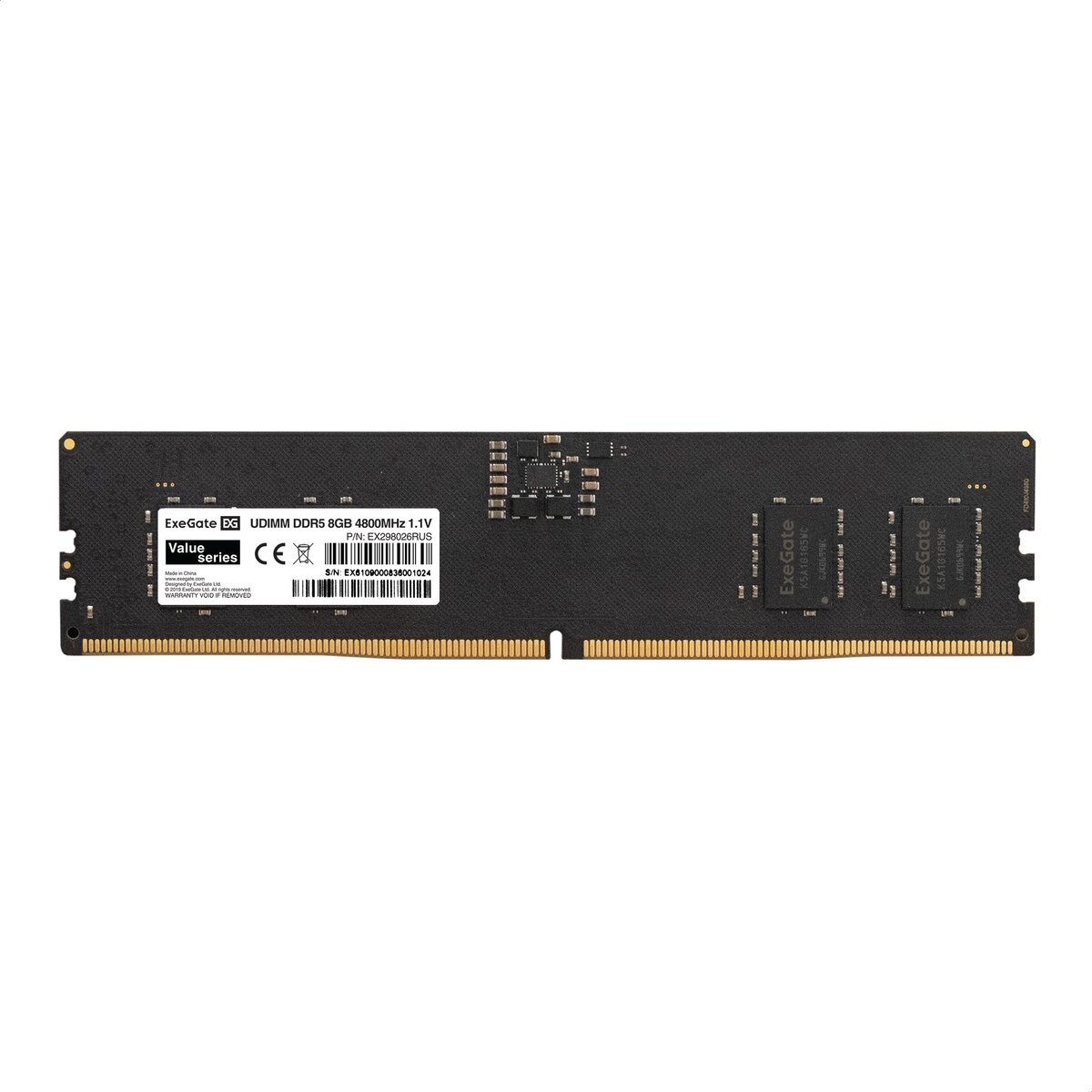 Оперативная память ExeGate Value (EX298028RUS) черный, DIMM DDR5 8GB PC5-41600 5200MHz