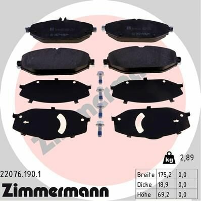 Колодки передние MERCEDES-BENZ C-205 14- E-213 238 16- GLC-253 15- ZIMMERMANN 22076.190.1