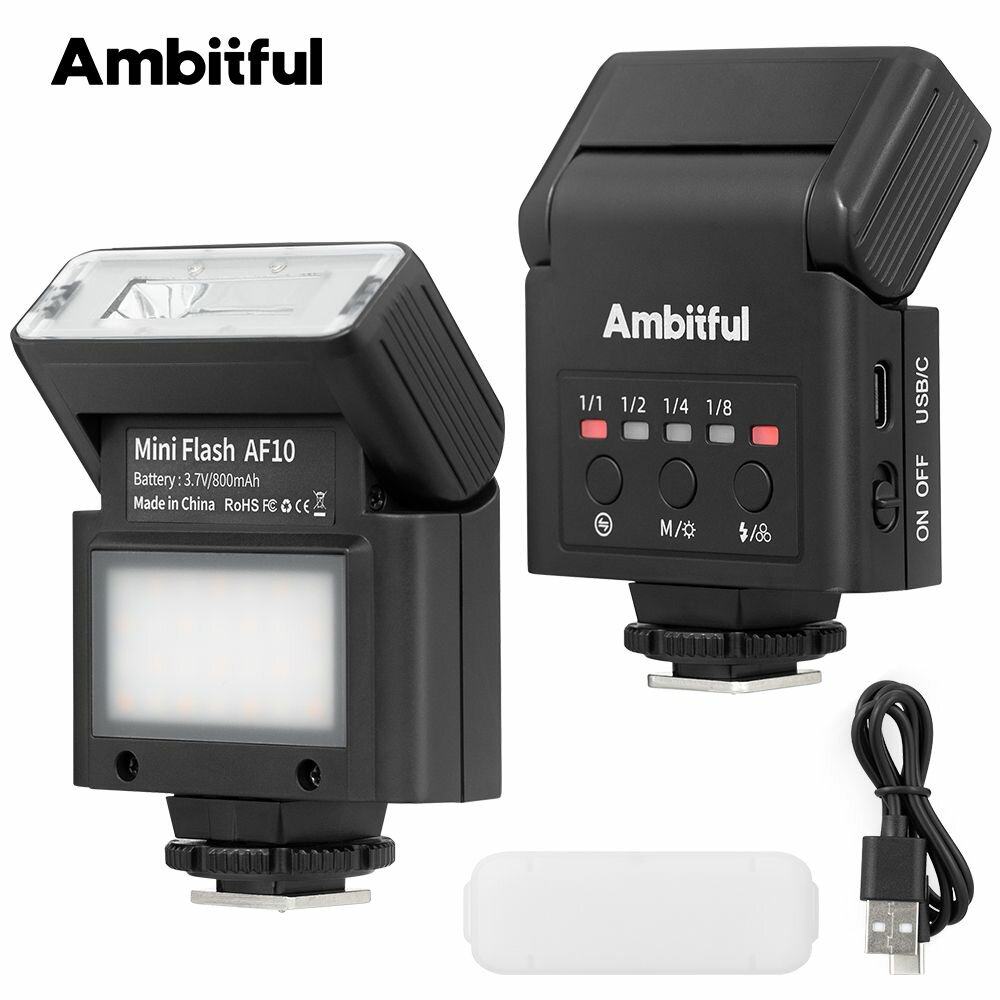 Вспышка AMBITFUL AF10 Mini Camera Flash Speedlite с верхним фонариком для Sony, Canon, PENTAX, Nikon, FUJIFILM, OLYMPUS компактная накамерная