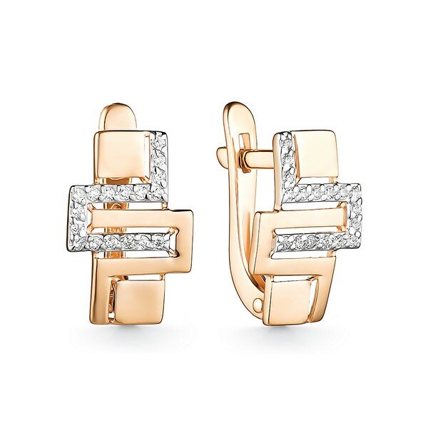 Серьги, красное золото, 585 проба, фианит