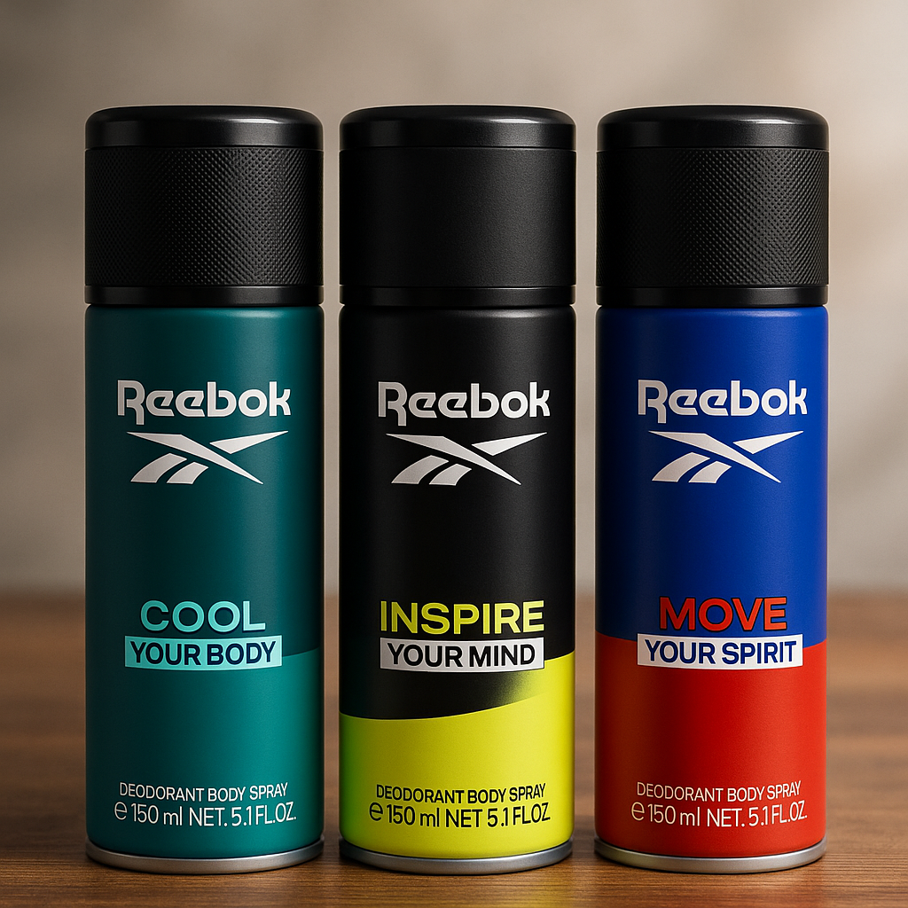 REEBOK Мужской набор дезодорантов Cool Your Body, Inspire Your Mind, Move Your Spirit, 3x150мл