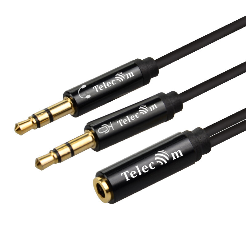 Аудио адаптер переходник на вход микрофон и наушники 1 Jack 3.5 (F) - 2 Jack 3.5мм (M) TELECOM стандарт CTIA разветвитель (TAV205M-0.2M)