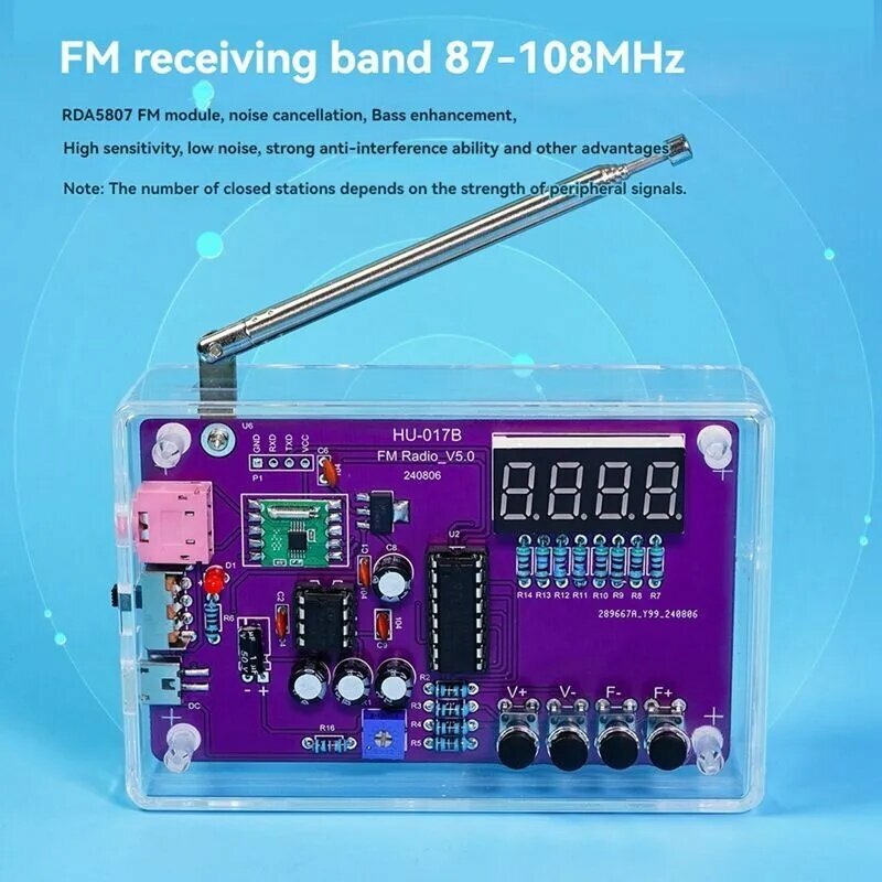 FM-радиоприемник RDA5807 DIY Kit с электронным регулятором частоты 87-108 МГц и дисплеем.