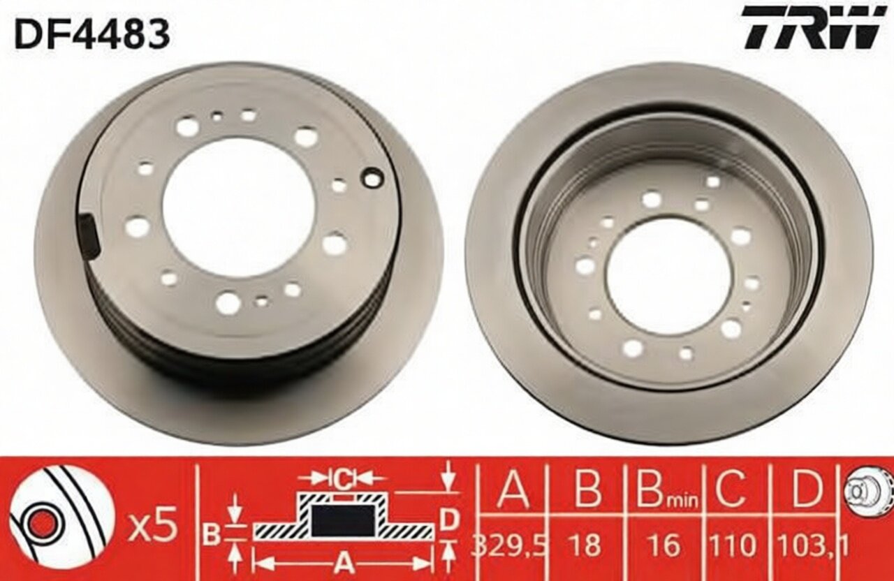 Диск тормозной задний TOYOTA LAND CRUISER 100, LEXUS LX470 (UZJ100) DF4483 TRW арт. DF4483