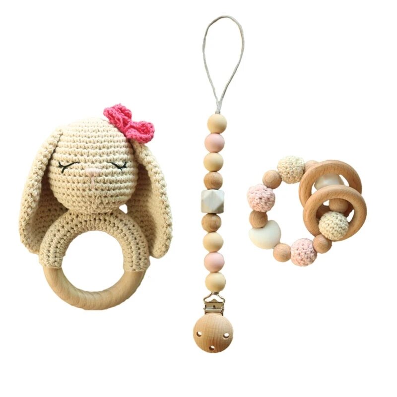 Деревянные погремушки OOTDTY Бежевый, rabbit set A