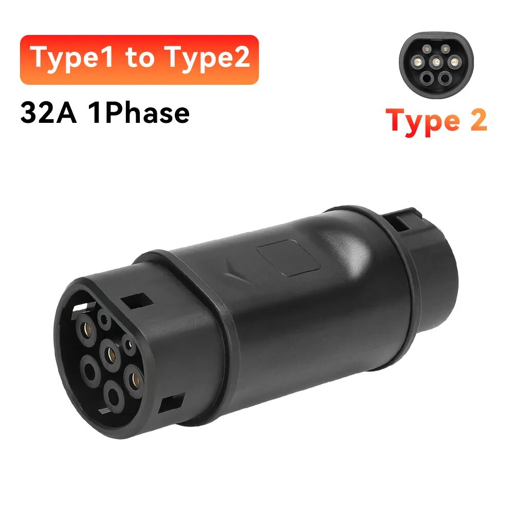 Адаптер для зарядки электромобилей IPENGEN Type1 на Type2, 32А, 1 фаза, 7.2кВт, макс. 250В, J1772 на IEC62196, конвертер для зарядного устройства Type2