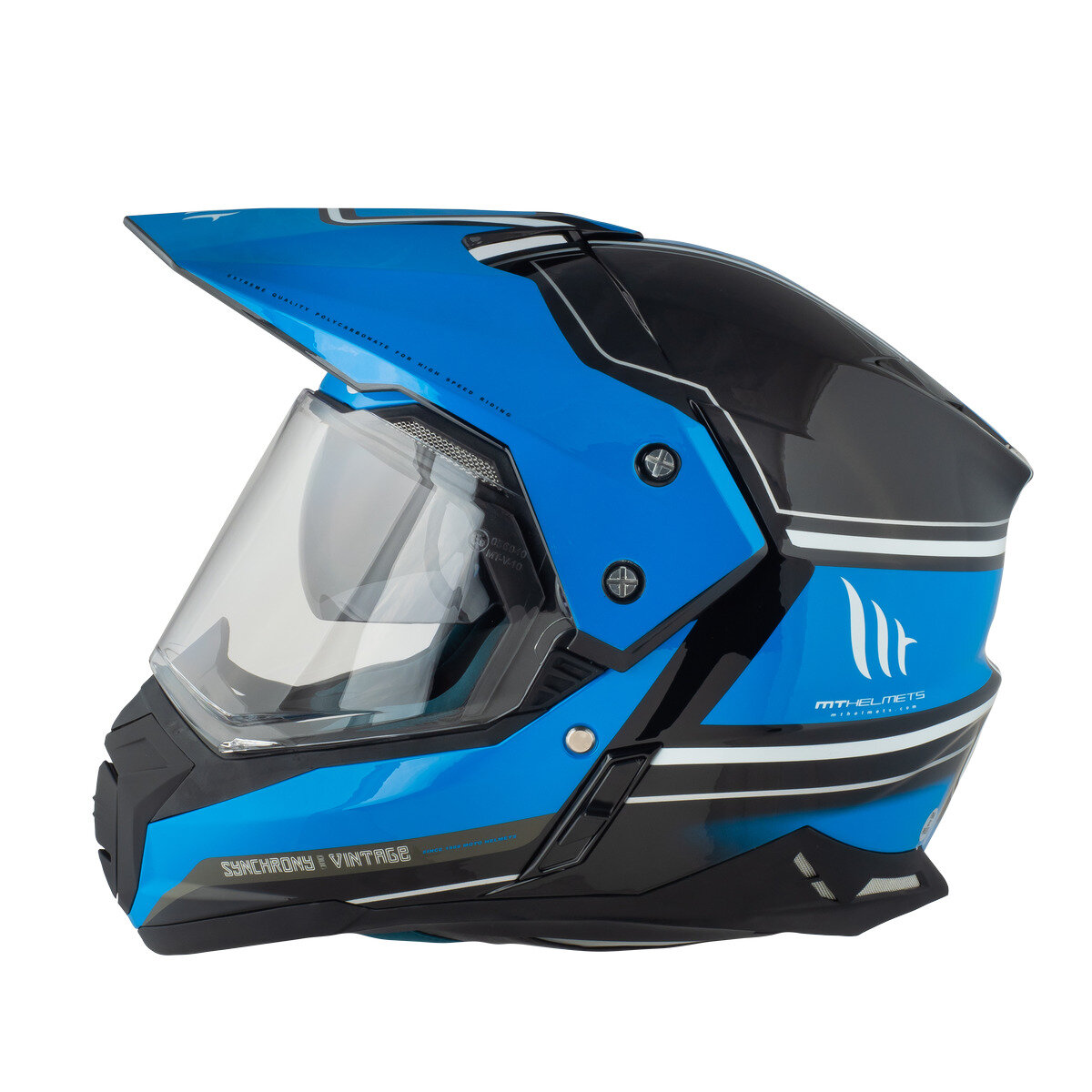 Кроссовый шлем для мотоцикла эндуро с визором MT SYNCHRONY Duo Sport Vintage (S, Gloss Black Pearl Blue)