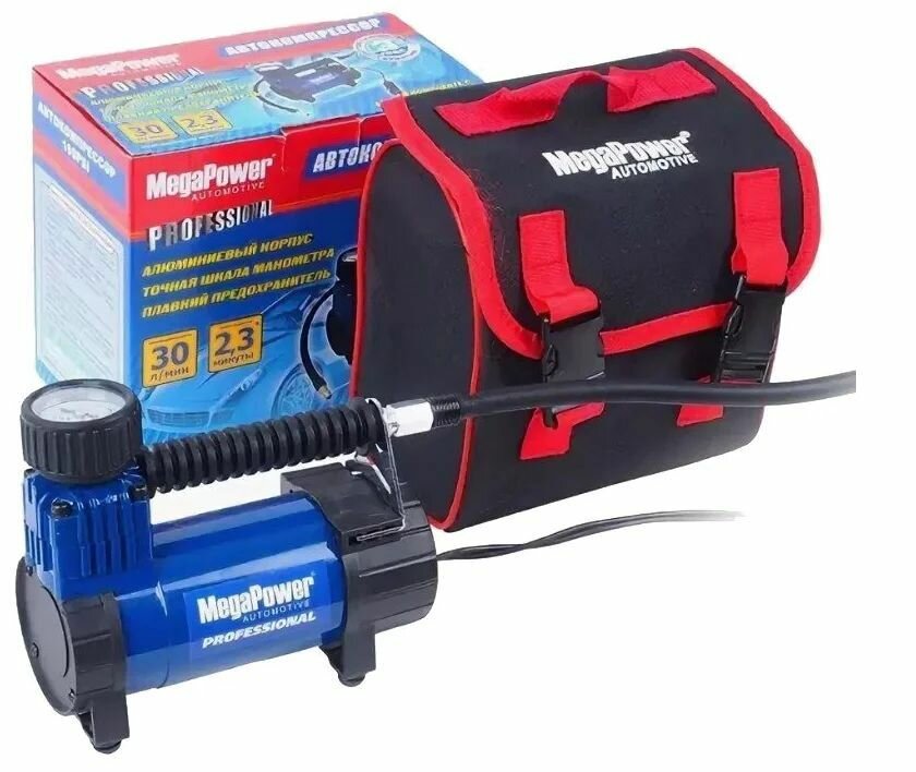 Поршневой компрессор в сумке MEGAPOWER M-11040 BLUE 100PSI 30л мин, 12А, 12V