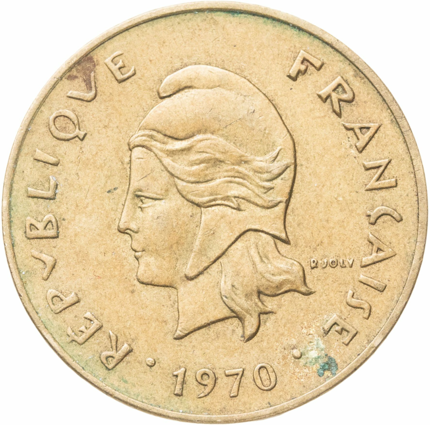 Новые Гебриды 5 франков francs 1970, Латунь, в сохранности XF
