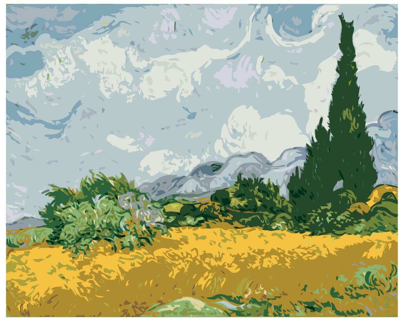 Картина по номерам, 40 x 50, ARTH-AH324, пейзаж, Винсент Ван Гог, пшеничное поле, картина, лето, живопись, мазки