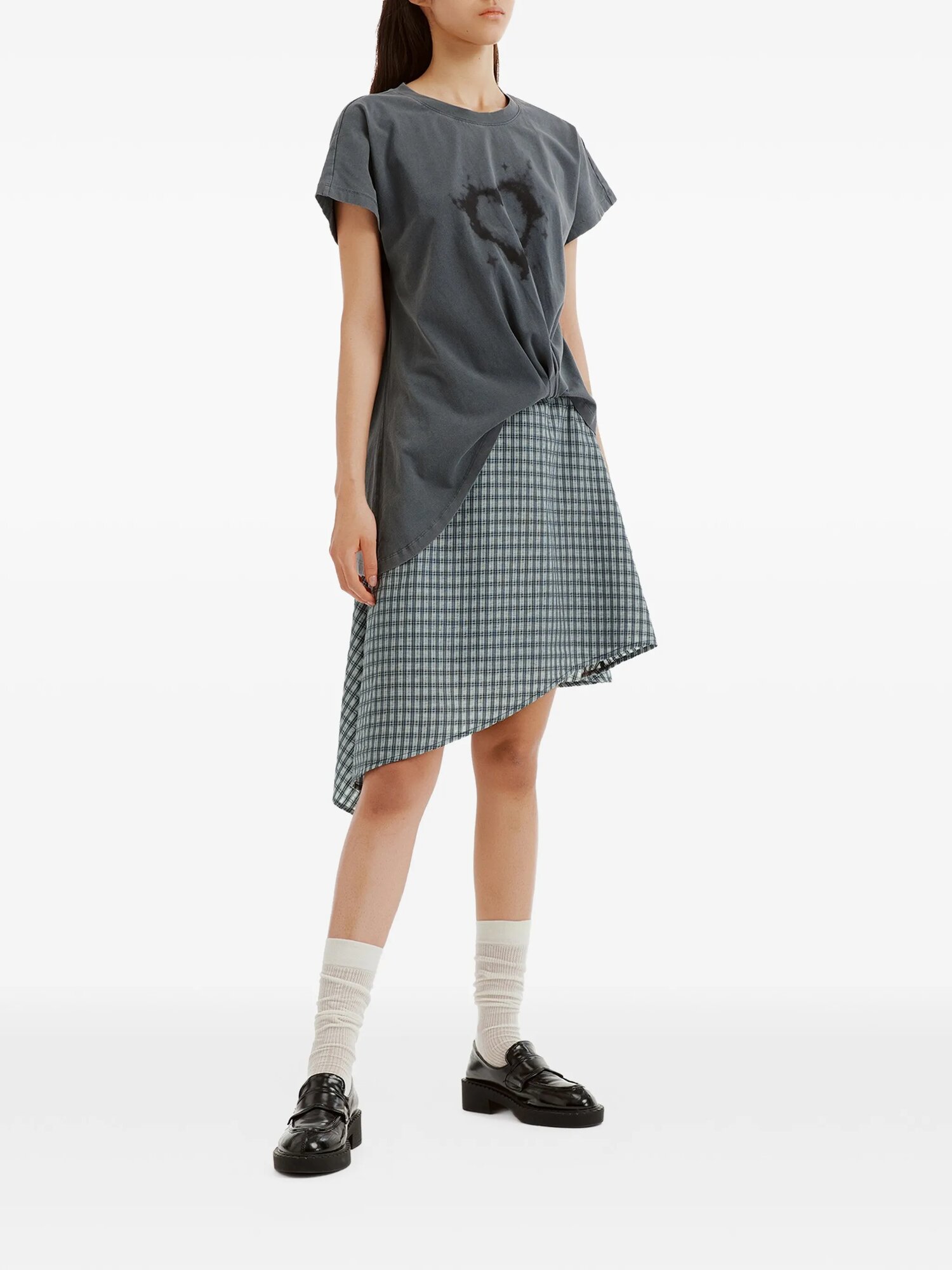 Платье B+ab Check-pattern asymmetric dress, размер 42, серый — фото 1